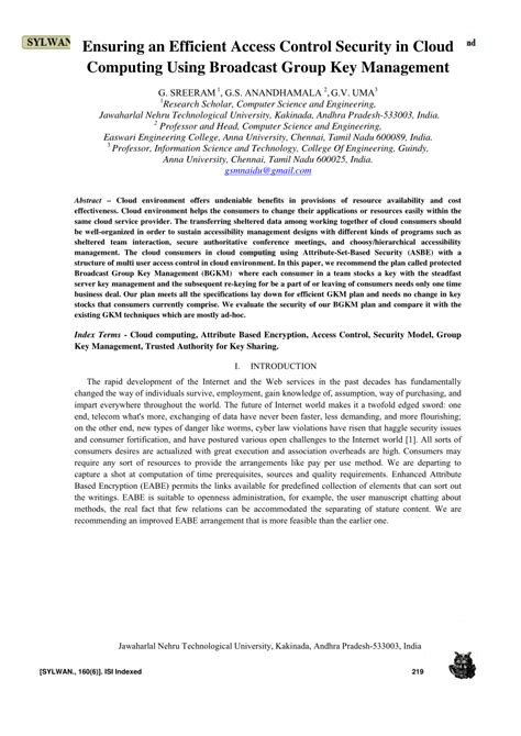 Pdf Ensuring An Efficient Access Control Security In Cloud Computing Using Broadcast Group Key