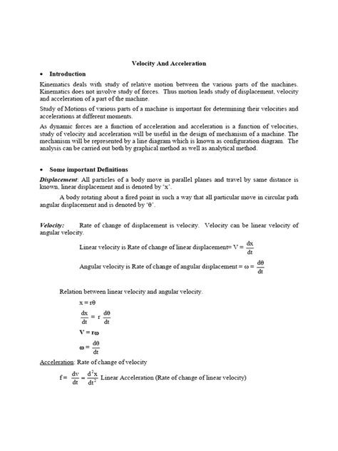 Velocity Acceleration Pdf Acceleration Kinematics