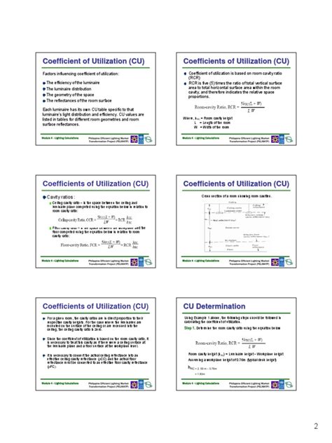Coefficient Of Utilization Cu Factors And Calculations Pdf Reflectance Lighting