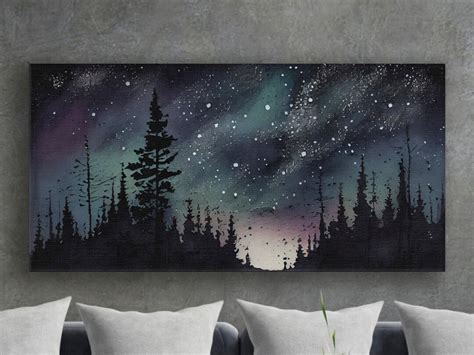 Watercolor Landscape Canvas Print Midnight In The Forest Framed Wall