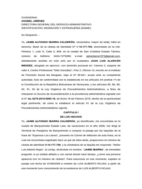 Recurso De Reconsideracion Pdf Documento De Identidad Venezuela