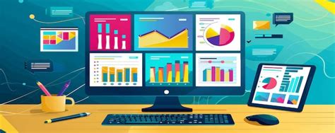 Modern Office Desk With Computer And Tablet Showing Data Analytics