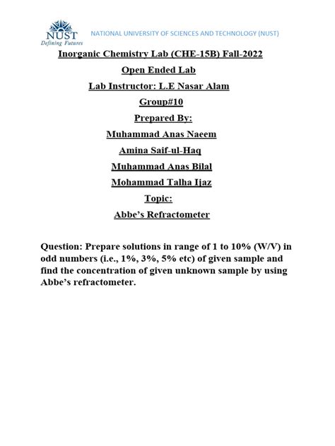 inorganic chemistry lab open ended lab nust chemical engineering pdf refractive index