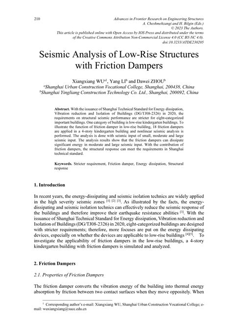 Pdf Seismic Analysis Of Low Rise Structures With Friction Dampers