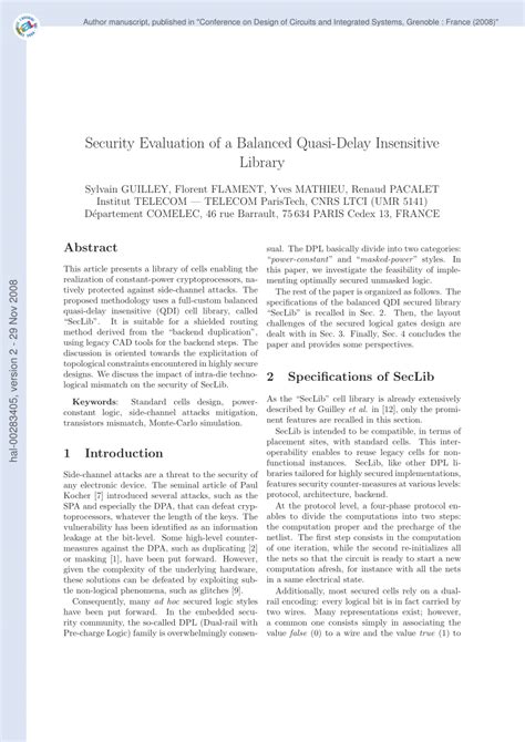 Pdf Security Evaluation Of A Balanced Quasi Delay Insensitive Library Seclib