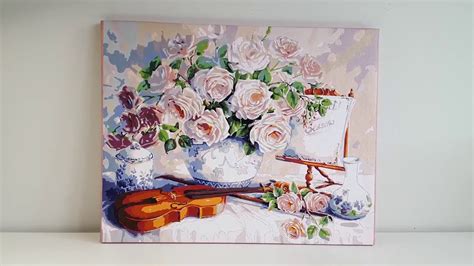 Рисование картины по номерам Скрипка и розовый букет Youtube