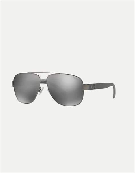 Polo Ralph Lauren Pilot Sunglasses With Silver Mirrored Lens In Semi