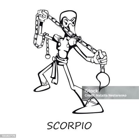 전갈 자리 조디악 기호 사람 개요 만화 벡터 일러스트 점성술 심볼 특성 상업용 애니메이션 인쇄 설계에 2d 문자 템플릿을 사용할