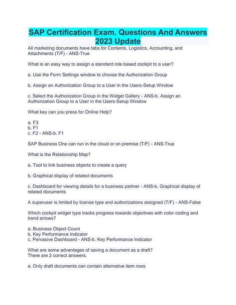 Solution Sap Certification Exam Questions And Answers 2023 Update