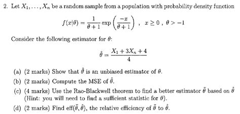 Let X Xn Be A Random Sample From A Population Chegg