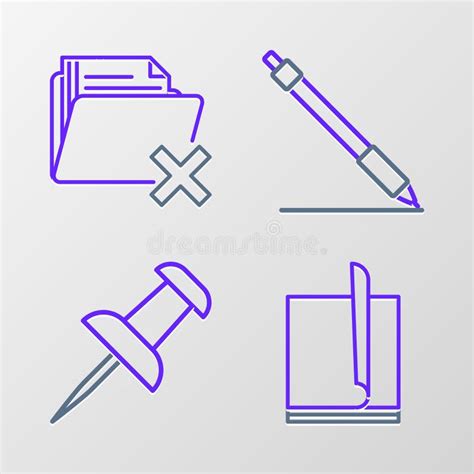 Set Line File Document Push Pin Pen Line And Delete Folder Icon Vector Stock Vector