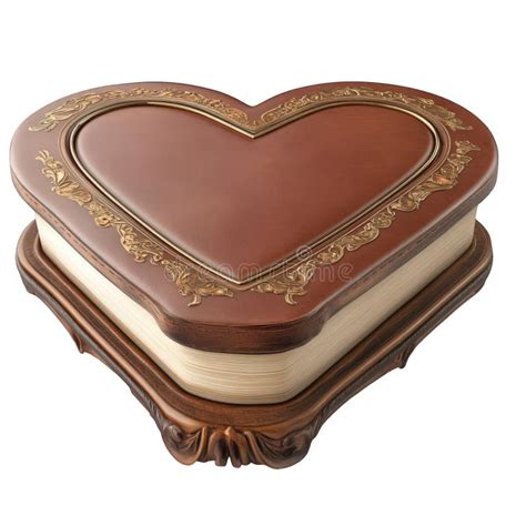 Heart Shaped Leather Bound Book With Ornate Detailing On Wooden Base
