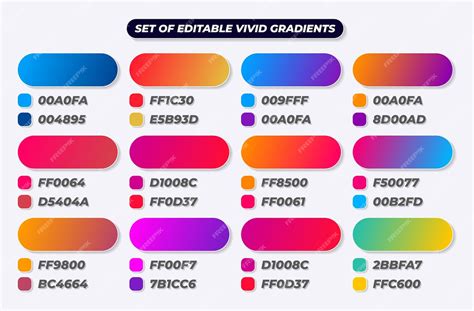 Premium Vector Set Of Vibrant Gradient Backgrounds With Rgb Hex Codes