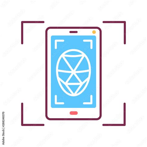 Identification Polygonal Grid Face On Smartphone Color Line Icon Deep Face Scanning App On