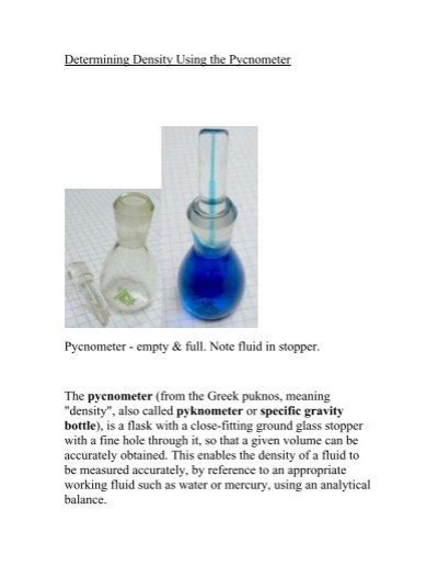 Determining Density Using The Pycnometer Pycnometer Empty