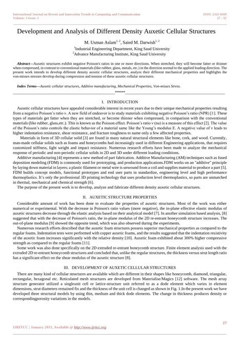 Pdf Development And Analysis Of Different Density Auxetic Cellular