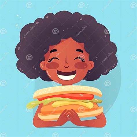 Sandwich Day A Black Woman Biting A Huge Sandwich Close Up Fast Food