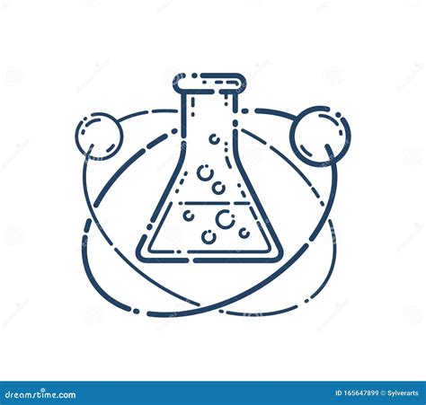 Chemical Flask And Atom Vector Simple Linear Icon Science Chemistry Line Art Symbol Stock