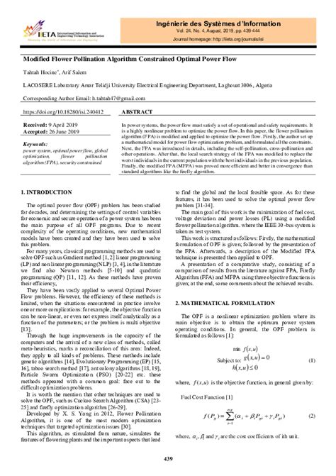 Pdf Modified Flower Pollination Algorithm Constrained Optimal Power Flow
