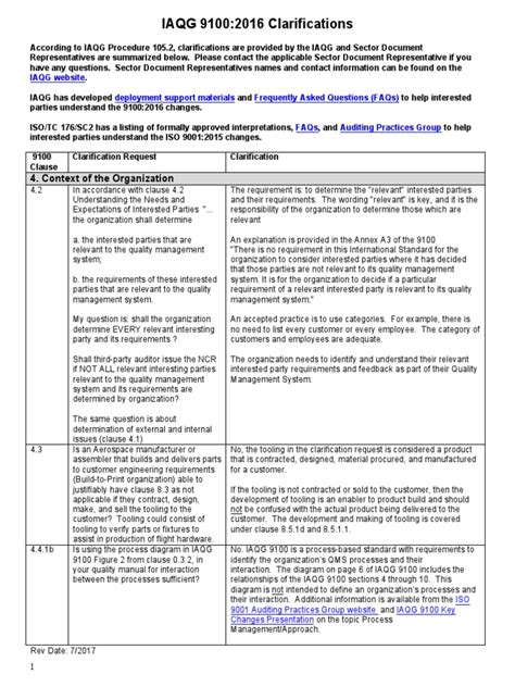 9100 Clarification Table Iso 9001 2015 Pdf Calibration