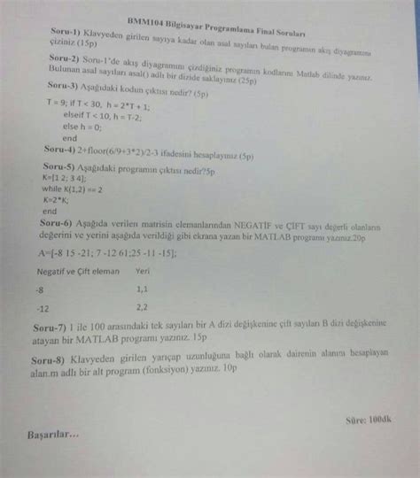 Bilgisayar Programlama Final Soruları Matlab Vize Ve Final Soruları Paylaşım Portalı