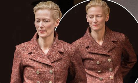 Tilda Swinton Turns Heads In Stylish Tweed Suit In Germany Daily Mail