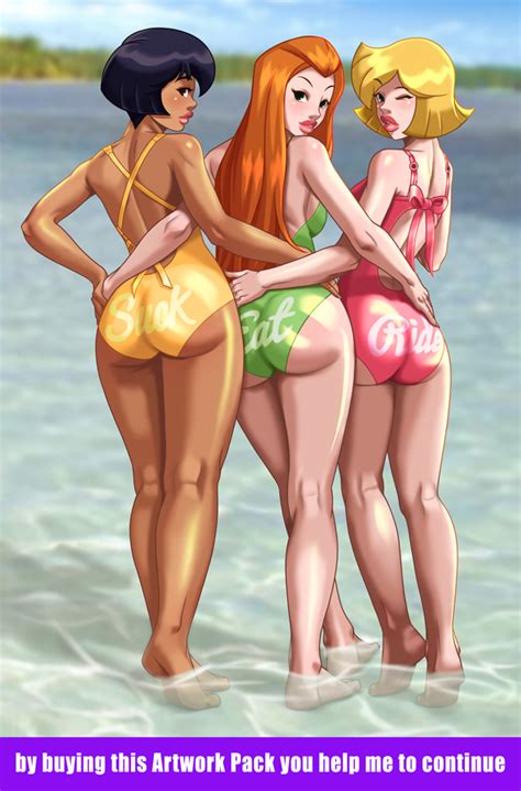 Rule 34 3girls Alex Totally Spies Ass Beach Black Hair Blonde Hair