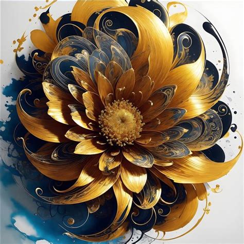 پوستر دیواری دکوراتیو طرح گلهای سه بعدی طلایی فیروزه ای آبی درباری 1719931