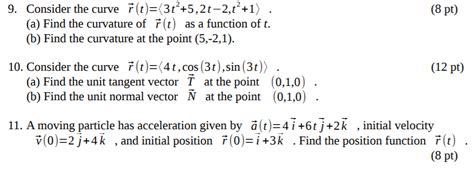solved 8 pt 9 consider the curve f t {3t 5 2t 2 t 1