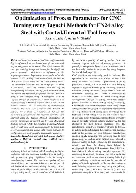 Optimization Of Process Parameters For Cnc Turning Using Taguchi