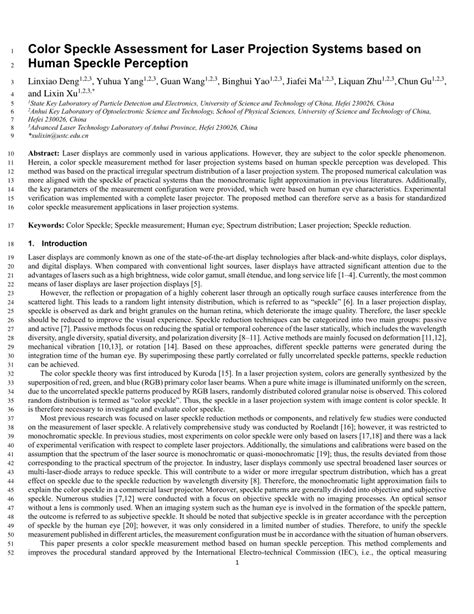 Pdf Color Speckle Assessment For Laser Projection Systems Based On Human Speckle Perception