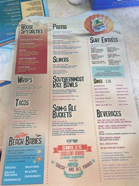 Menu At Sams Beach Bar Hudson
