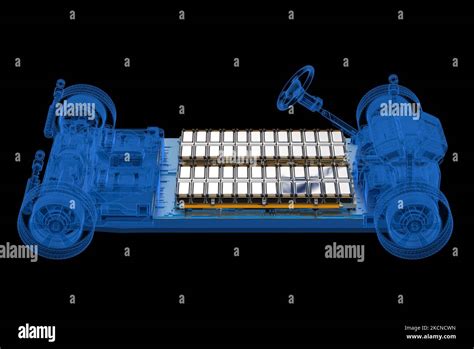 3d Rendering X Ray Electric Car With Pack Of Battery Cells Module On