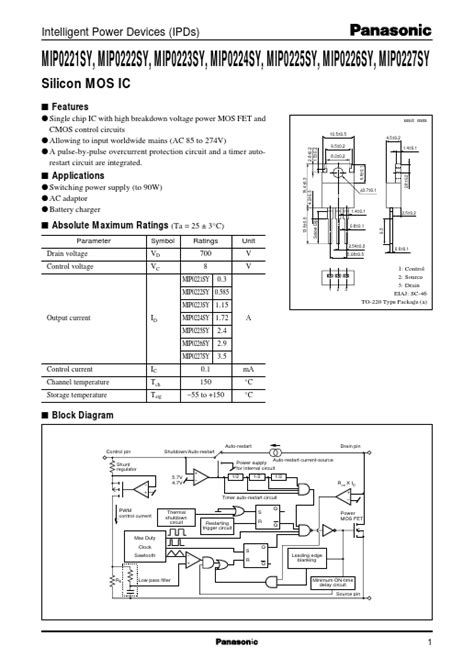 Mip0225sy Datasheet Pdf Silicon Mos Ic Panasonic