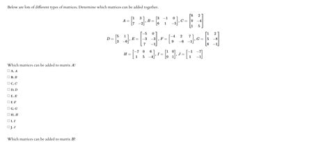 Solved Below Are Lots Of Different Types Of Matrices Chegg Com