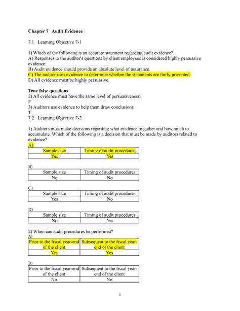 Audit Evidence Chapter Audit Evidence Learning Objective Which