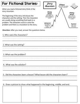 Reading Comprehension Worksheets And Checklists For Fiction And