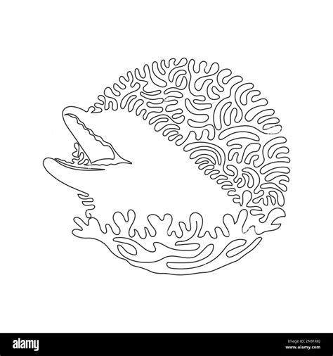 Continuous One Curve Line Drawing Of Funny Dolphin Abstract Art In Circle Single Line Editable