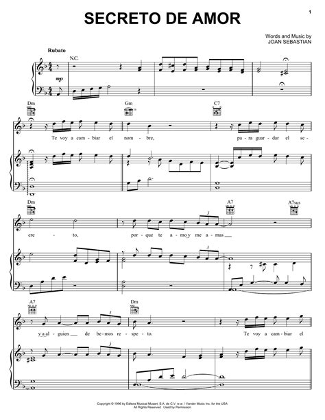 Download Secreto De Amor Joan Sebastian Piano Vocal And Guitar Sheet