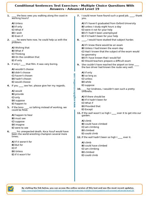 518 Conditional Sentences Test Exercises Multiple Choice Questions With Answers Advanced Level