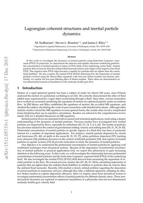 Pdf Lagrangian Coherent Structures And Inertial Particle Dynamics