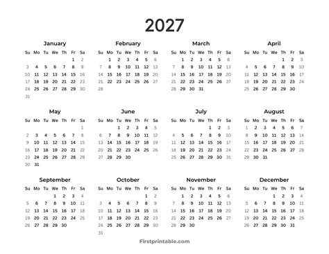 2027 Calendar Printables Free Pdf