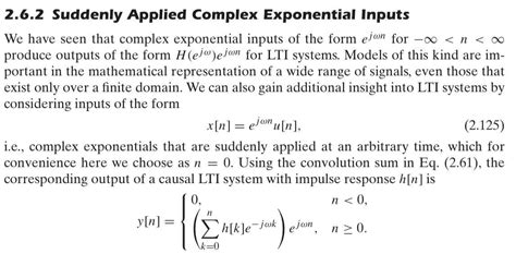 Signal Processing Suddenly Applied Discrete Complex Exponential Inputs And Convolution