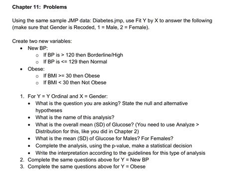 SOLVED Chapter 11 Problems Using The Same Sample JMP Data Diabetes Jmp Use Fit Y By X To