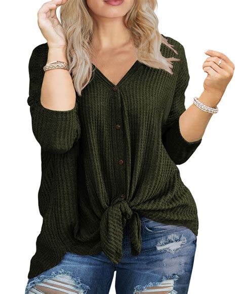 Cueply Womens Plus Size Tops Long Sleeve Shirts V Neck Blouses Button