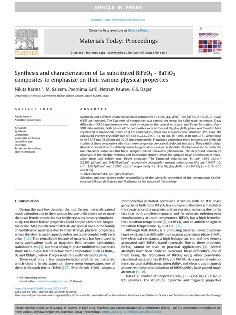 Pdf Synthesis And Characterization Of La Substituted Bifeo3 Batio3 Composites To Emphasize