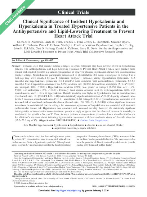 Pdf Clinical Significance Of Incident Hypokalemia And Hyperkalemia In
