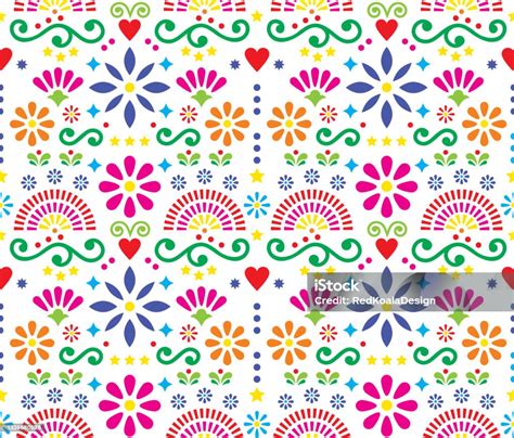 멕시코 의 생생한 민속 예술 원활한 벡터 직물 또는 패브릭 인쇄 패턴 멕시코에서 전통적인 디자인에서 영감을 꽃 벽지 다채로운 디자인 싱코 데 마요에 대한 스톡 벡터 아트 및