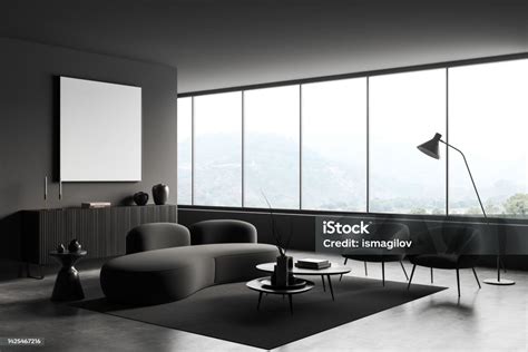 소파와 서랍 창문 및 모형 프레임이있는 회색 라운지 인테리어 0명에 대한 스톡 사진 및 기타 이미지 0명 3차원 형태 가정의 방 Istock