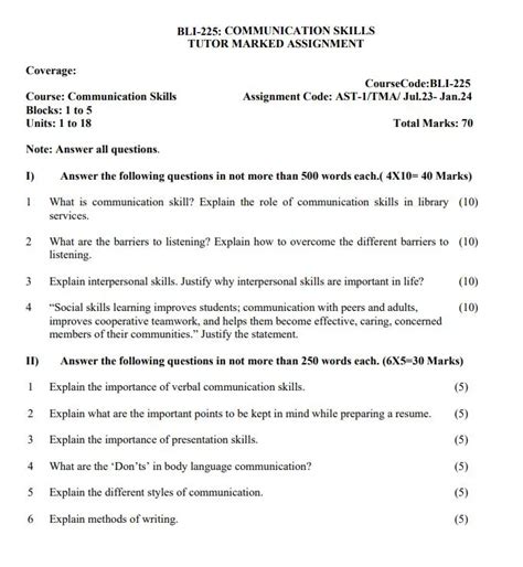 Bli 225 Communication Skills In English Solved Guess Papers Free Solved Assignment 2023 24